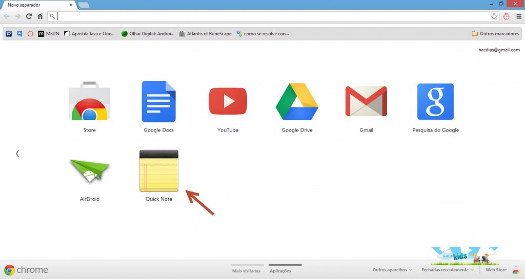 Quando clicamos neste ícone, é aberta a página das notas. A interface é simples e fácil de ...